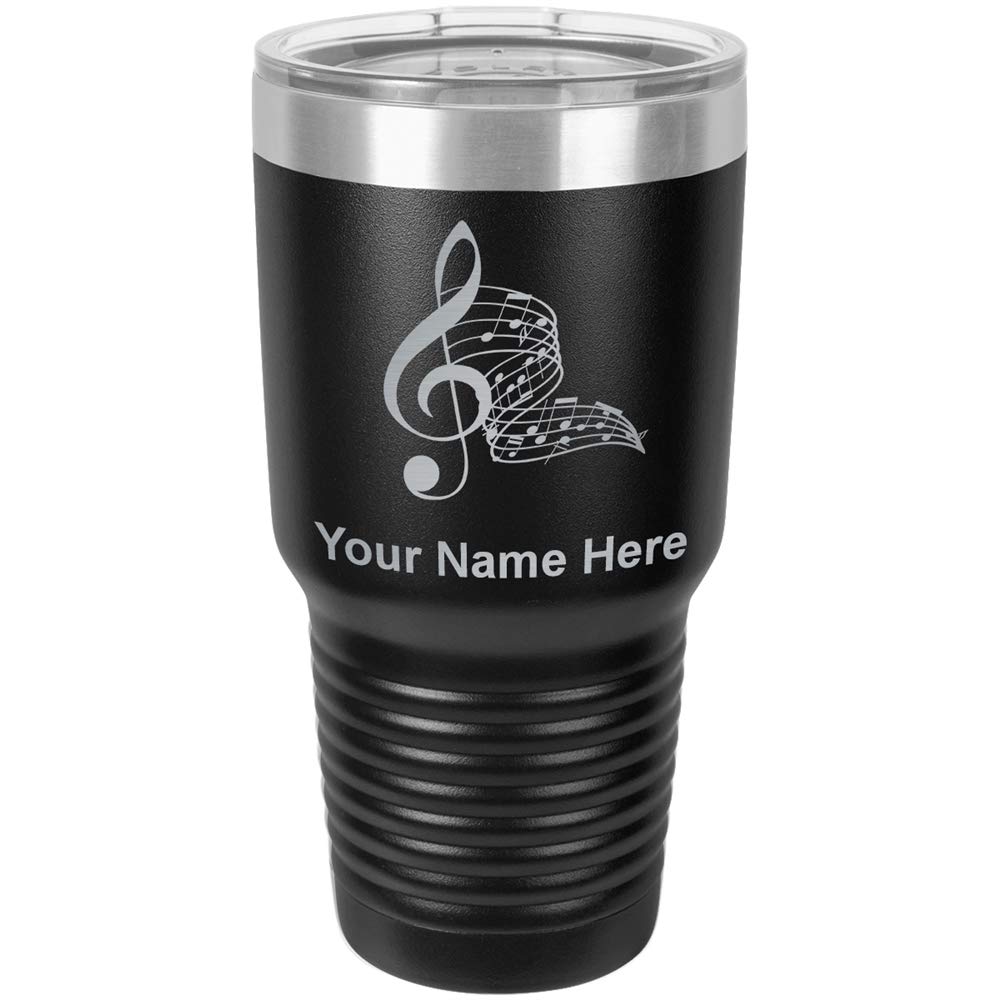 LaserGram 30oz Vacuum Insulated Tumbler Mug, Musical Notes, Personalized Engraving Included (Black)