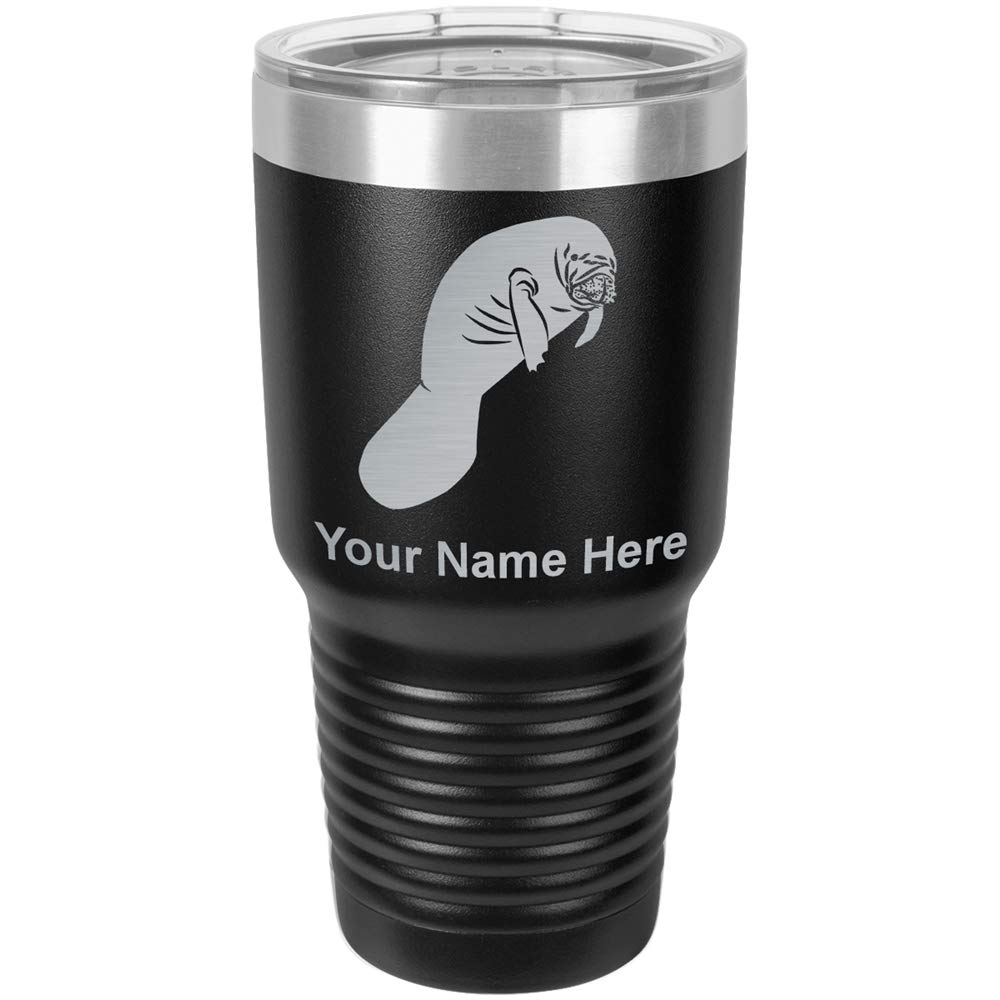 LaserGram 30oz Vacuum Insulated Tumbler Mug, Manatee, Personalized Engraving Included (Black)