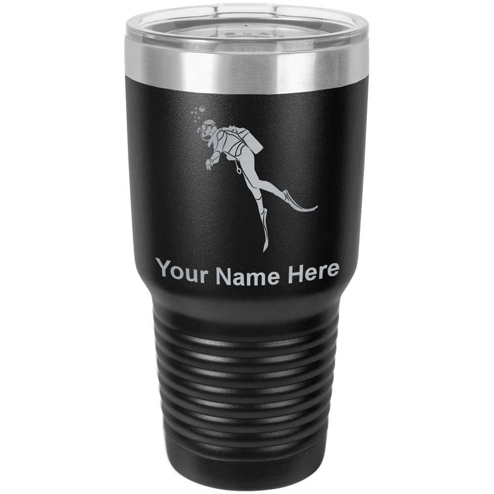 LaserGram 30oz Vacuum Insulated Tumbler Mug, Scuba Diver, Personalized Engraving Included (Black)