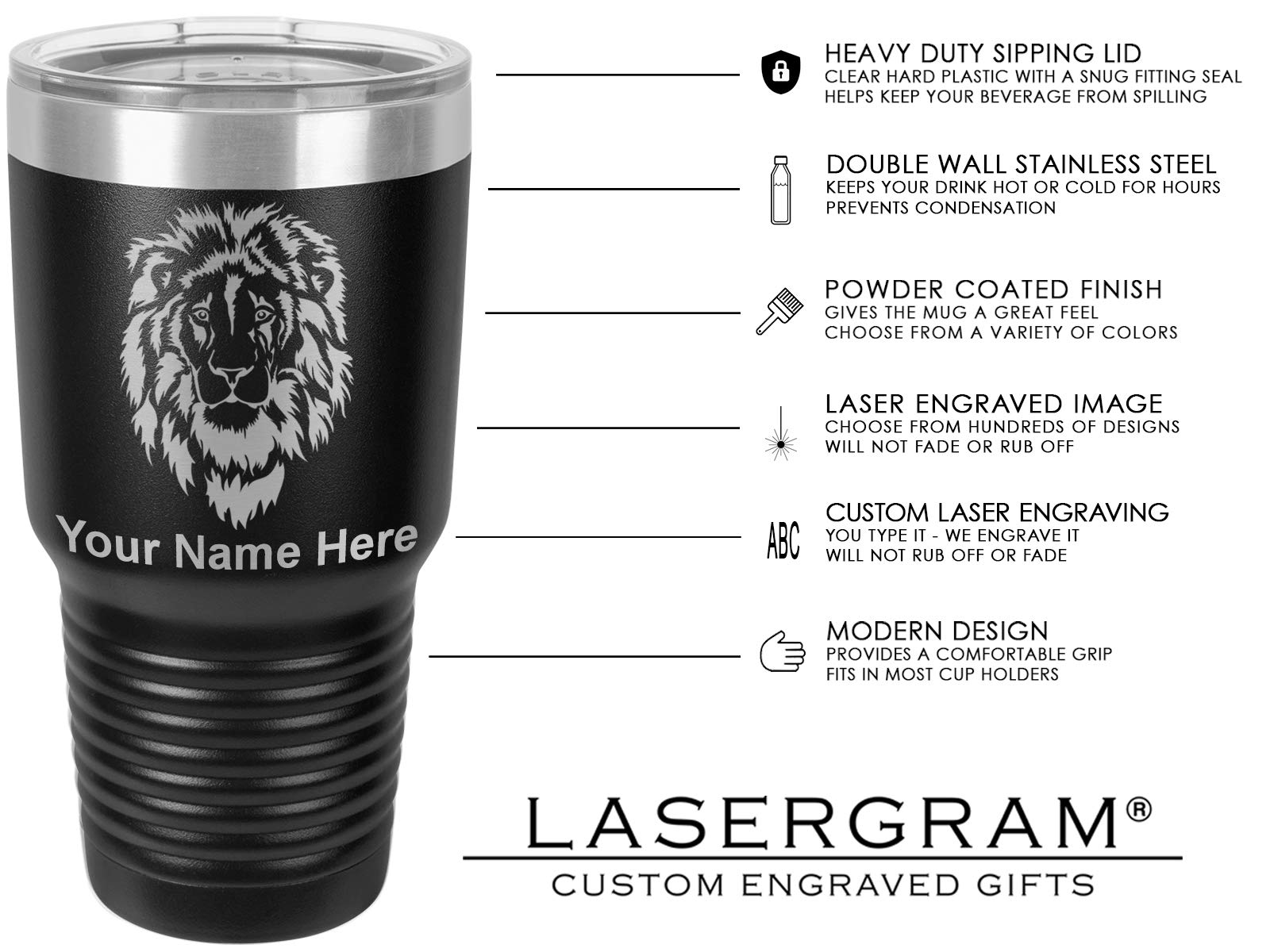 LaserGram 30oz Vacuum Insulated Tumbler Mug, Railroad Crossing Sign 1, Personalized Engraving Included (Black)