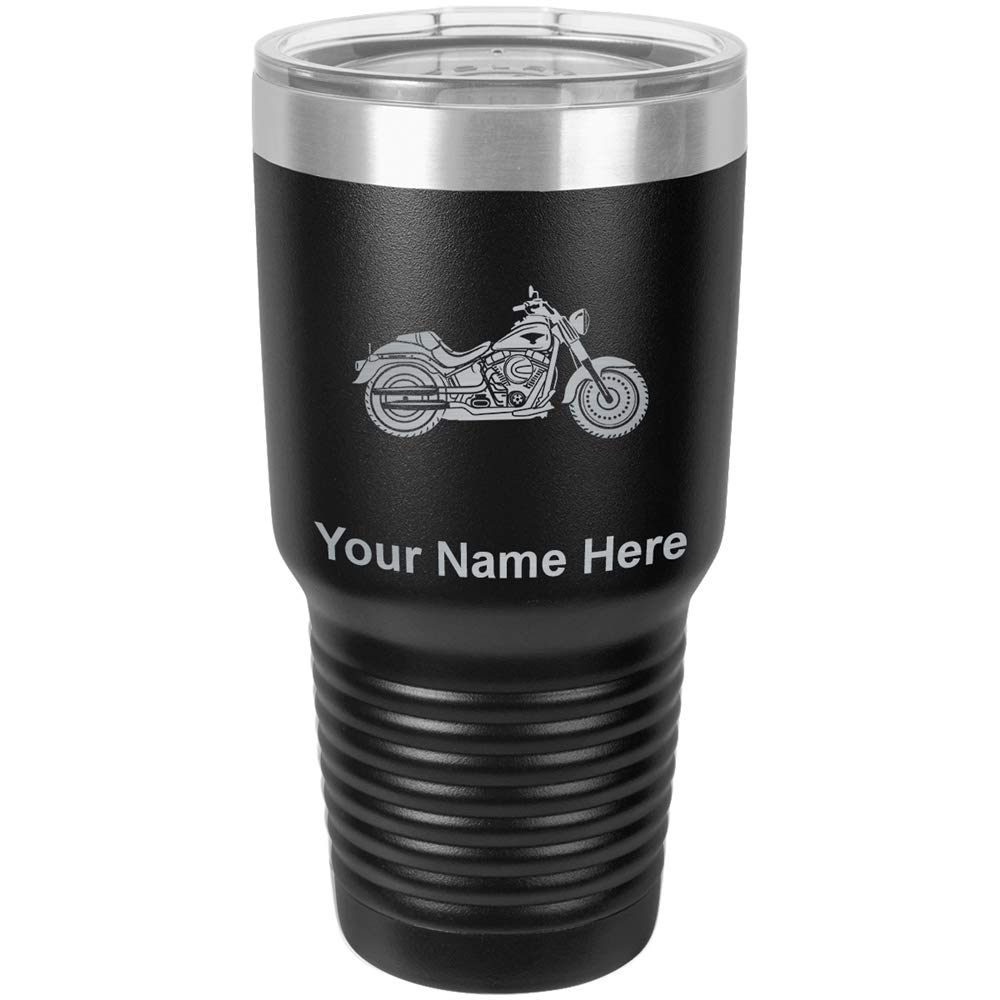 LaserGram 30oz Vacuum Insulated Tumbler Mug, Motorcycle, Personalized Engraving Included (Black)