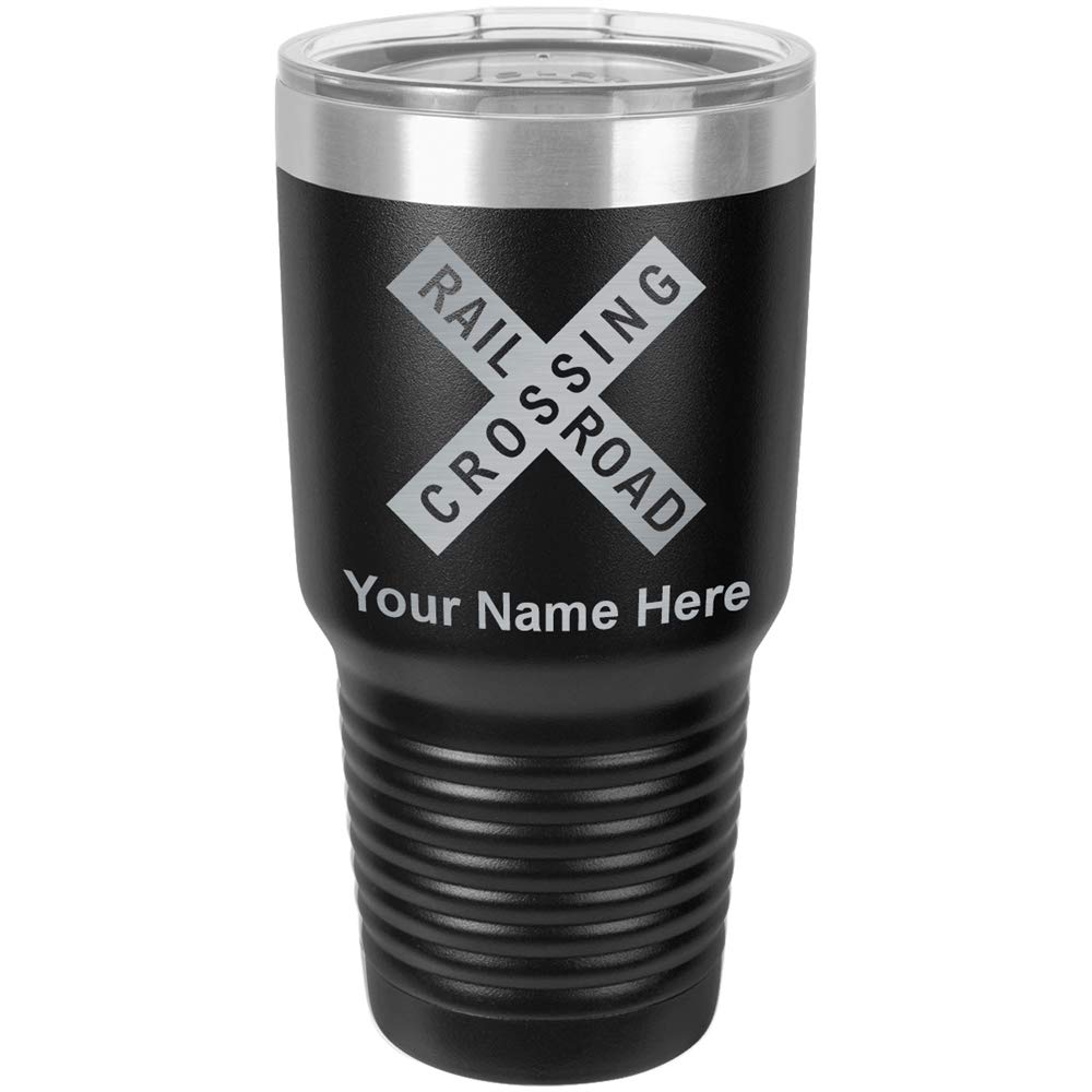 LaserGram 30oz Vacuum Insulated Tumbler Mug, Railroad Crossing Sign 1, Personalized Engraving Included (Black)