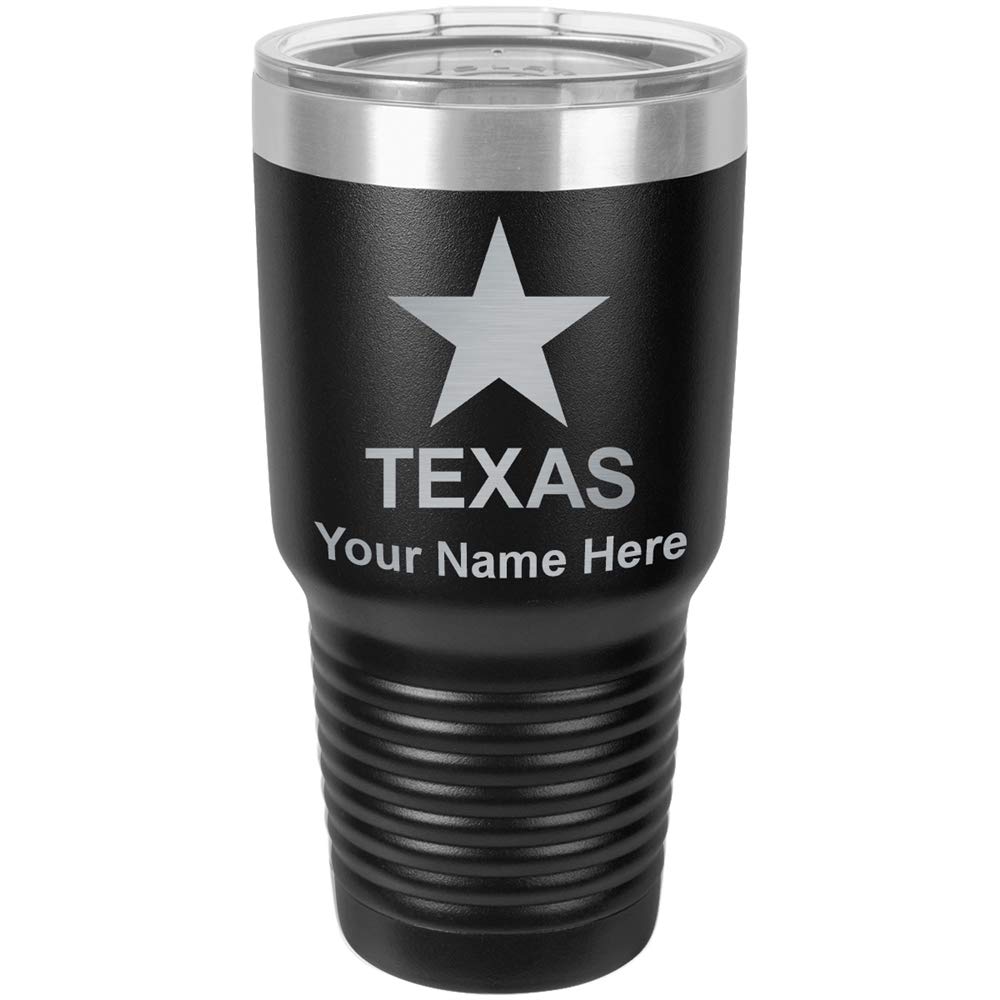 LaserGram 30oz Vacuum Insulated Tumbler Mug, Flag of Texas, Personalized Engraving Included (Black)