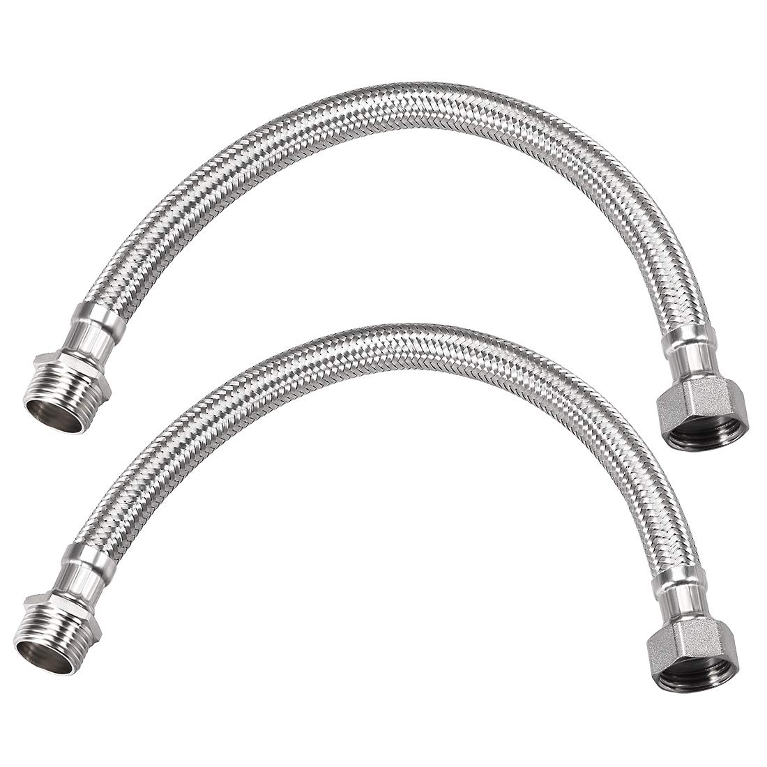 uxcell Faucet Supply Line Connector G1/2 Female x G1/2 Male 16 Inch Length 304 Stainless Steel Hose 2Pcs