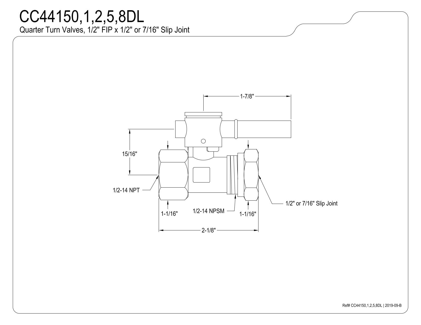 Kingston Brass CC44150DL Concord FIP x 1/2" or 7/16" Slip Joint Straight Shut Off Valve, Matte Black