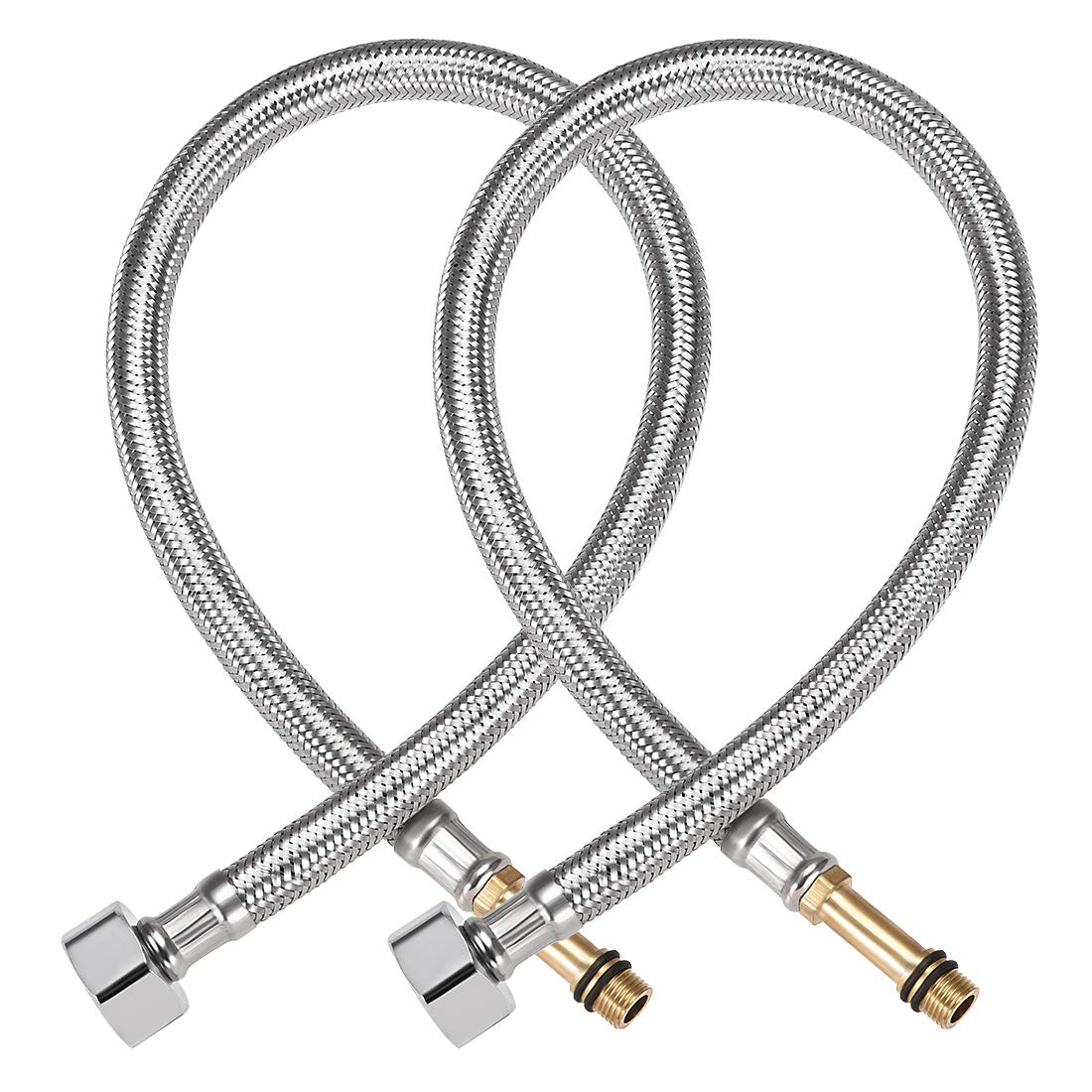 uxcell Faucet Supply Line Connector G1/2 Female x M10 Male 16 Inch Length 304 Stainless Steel Hose 2Pcs