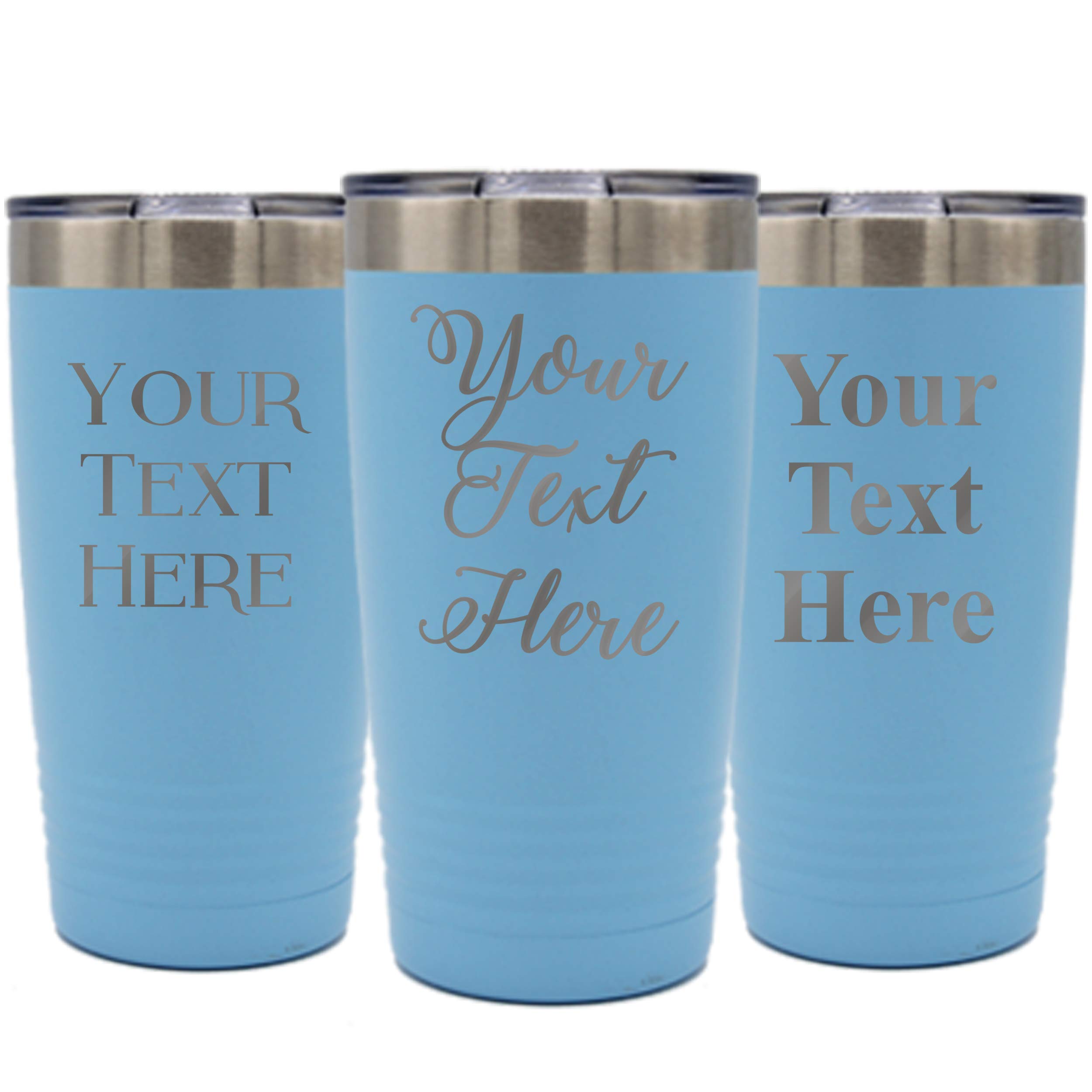 My Personal Memories Customized Personalized Stainless Steel Travel Tumbler with Lid - Engraved Double-Wall Vacuum Insulated for Him, Her Your Custom Text (20 oz, Carolina Blue)