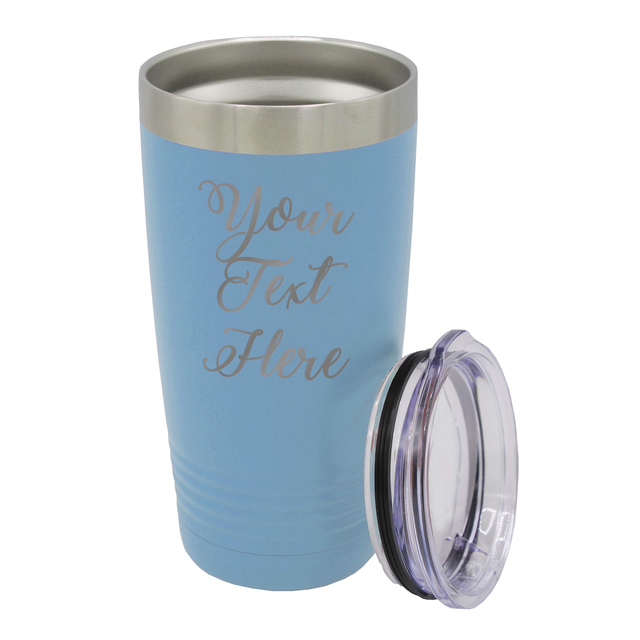 My Personal Memories Customized Personalized Stainless Steel Travel Tumbler with Lid - Engraved Double-Wall Vacuum Insulated for Him, Her Your Custom Text (20 oz, Carolina Blue)