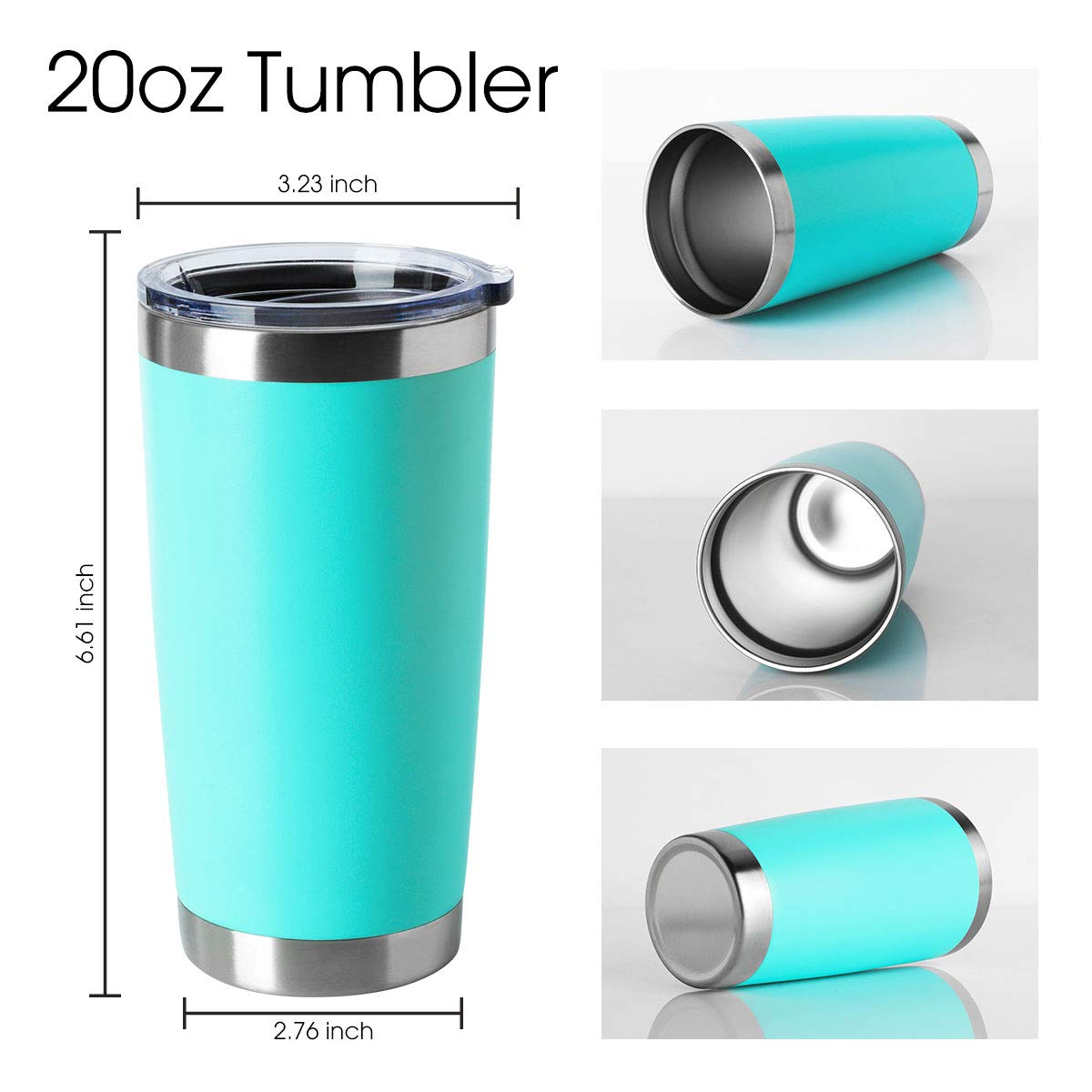 HASLE OUTFITTERS 20oz Tumblers Bulk Stainless Steel Cup with Lid Double Wall Vacuum Insulated Coffee Mug for Cold & Hot Drinks 1 Pack, Light Blue