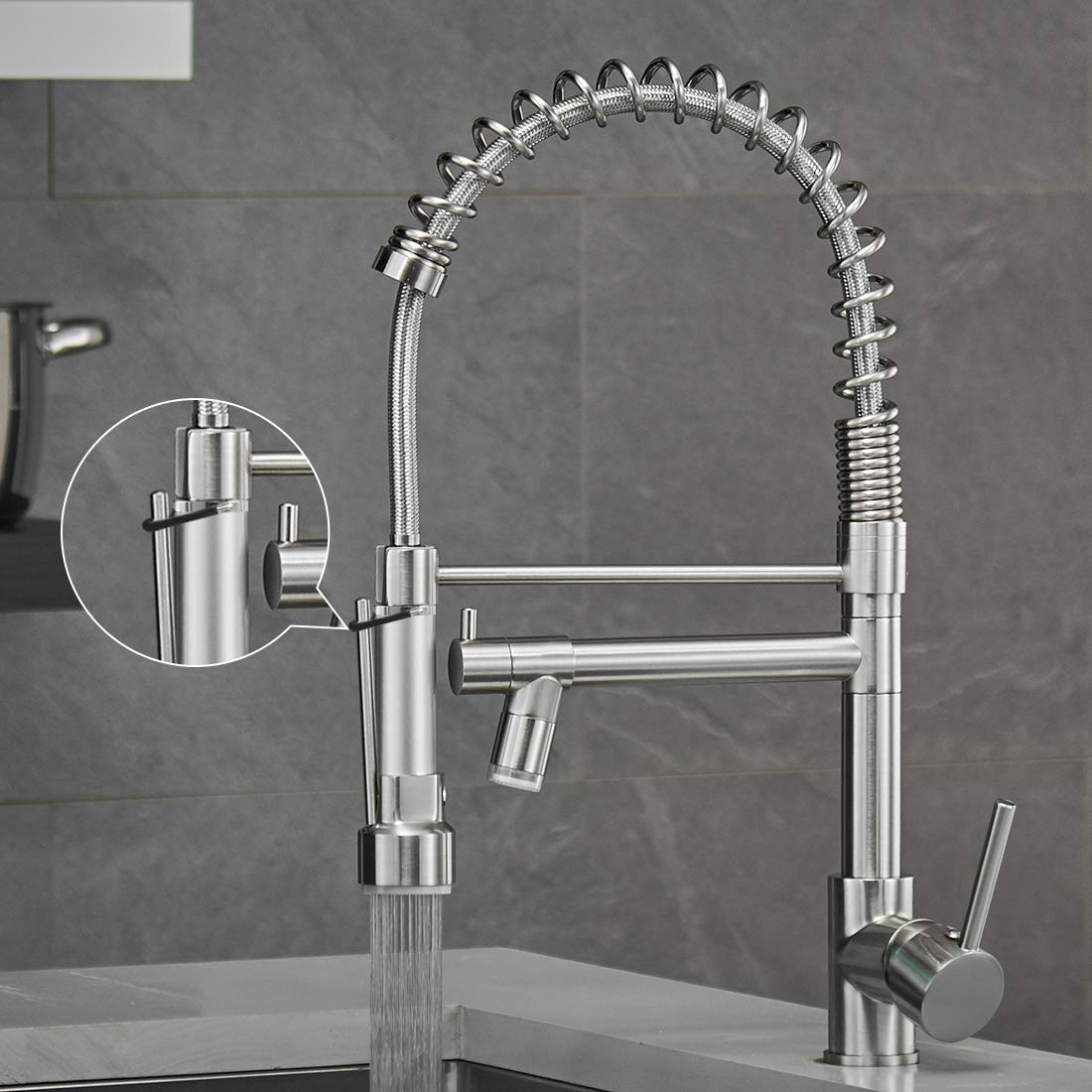 AIMADI Commercial Pull Down Kitchen Faucet Sprayer with LED Light,Brushed Nickel