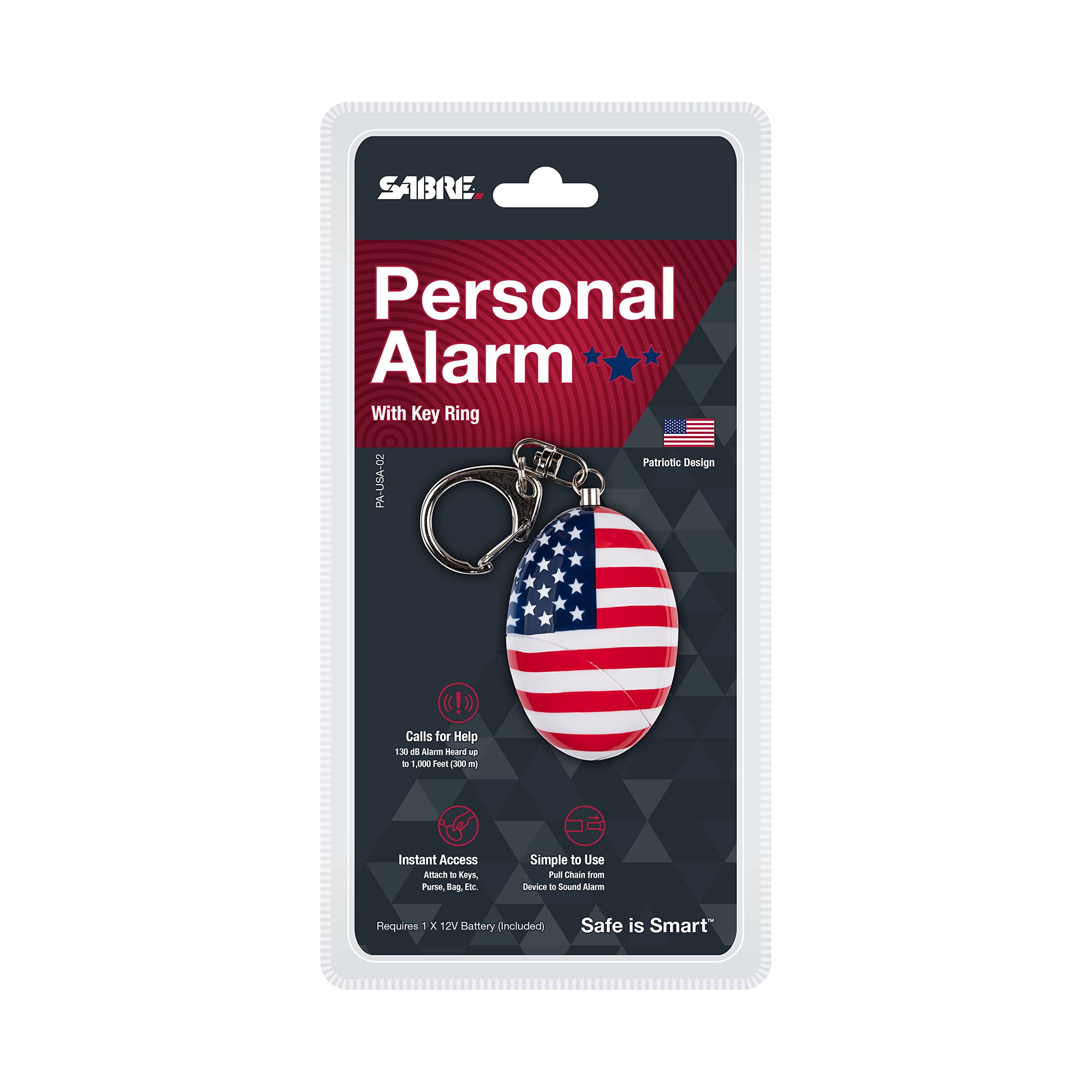 SABRE Personal Alarm With Snap Clip Key Ring, 120dB Alarm, Audible Up To 1,280 Feet (390 Meters), Simple Operation, Reusable