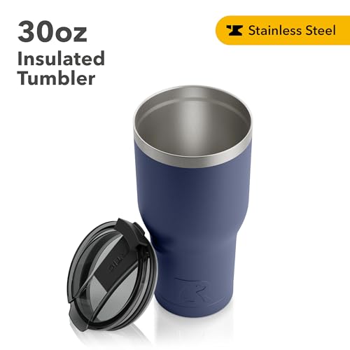 RTIC 30 oz Insulated Tumbler Stainless Steel Coffee Travel Mug with Lid, Spill Proof, Hot Beverage and Cold, Portable Thermal Cup for Car, Camping, Navy