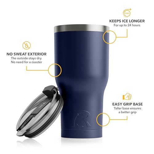 RTIC 30 oz Insulated Tumbler Stainless Steel Coffee Travel Mug with Lid, Spill Proof, Hot Beverage and Cold, Portable Thermal Cup for Car, Camping, Navy