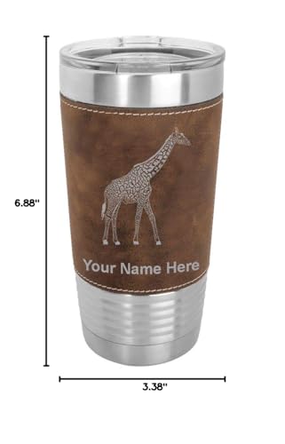 LaserGram 20oz Vacuum Insulated Tumbler Mug, Giraffe, Personalized Engraving Included (Faux Leather, Rustic)