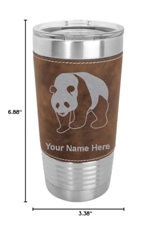 LaserGram 20oz Vacuum Insulated Tumbler Mug, Panda Bear, Personalized Engraving Included (Faux Leather, Rustic)