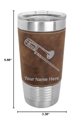 LaserGram 20oz Vacuum Insulated Tumbler Mug, Trombone, Personalized Engraving Included (Faux Leather, Rustic)