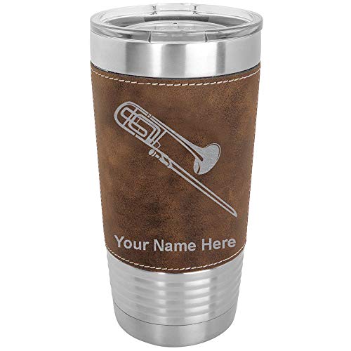 LaserGram 20oz Vacuum Insulated Tumbler Mug, Trombone, Personalized Engraving Included (Faux Leather, Rustic)