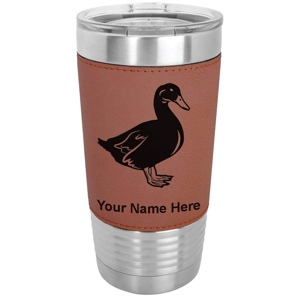 LaserGram 20oz Vacuum Insulated Tumbler Mug, Duck, Personalized Engraving Included (Faux Leather, Dark Brown)