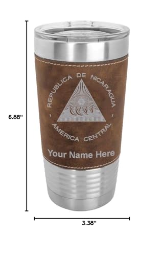 LaserGram 20oz Vacuum Insulated Tumbler Mug, Flag of Nicaragua, Personalized Engraving Included (Faux Leather, Rustic)