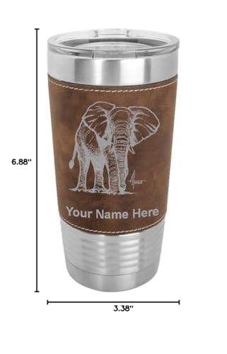 LaserGram 20oz Vacuum Insulated Tumbler Mug, African Elephant, Personalized Engraving Included (Faux Leather, Rustic)