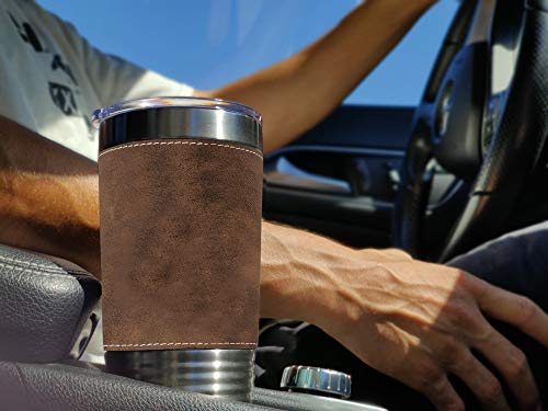 LaserGram 20oz Vacuum Insulated Tumbler Mug, Duck, Personalized Engraving Included (Faux Leather, Rustic)