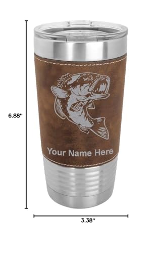 LaserGram 20oz Vacuum Insulated Tumbler Mug, Bass Fish, Personalized Engraving Included (Faux Leather, Rustic)
