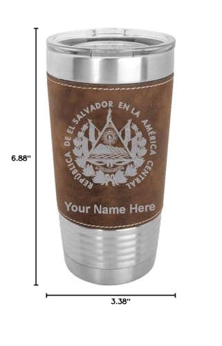 LaserGram 20oz Vacuum Insulated Tumbler Mug, Flag of El Salvador, Personalized Engraving Included (Faux Leather, Rustic)