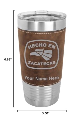 LaserGram 20oz Vacuum Insulated Tumbler Mug, Hecho en Zacatecas, Personalized Engraving Included (Faux Leather, Rustic)
