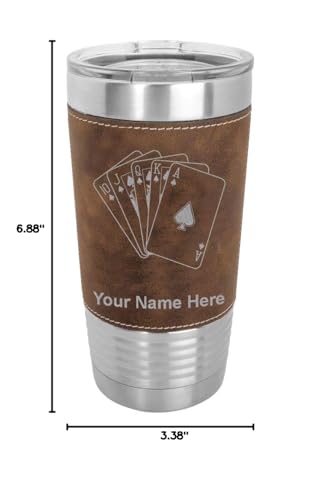 LaserGram 20oz Vacuum Insulated Tumbler Mug, Royal Flush Poker Cards, Personalized Engraving Included (Faux Leather, Rustic)