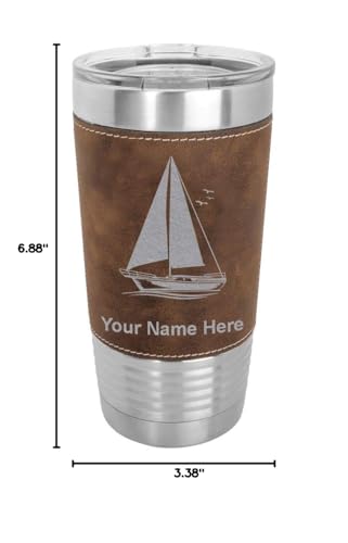 LaserGram 20oz Vacuum Insulated Tumbler Mug, Sailboat, Personalized Engraving Included (Faux Leather, Rustic)