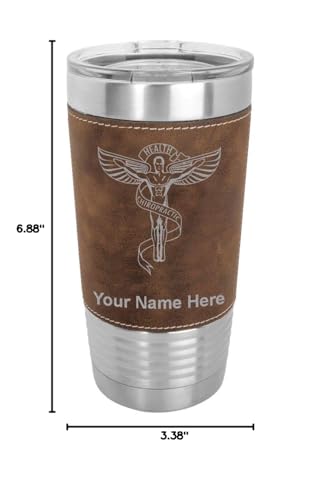 LaserGram 20oz Vacuum Insulated Tumbler Mug, Chiropractic Symbol, Personalized Engraving Included (Faux Leather, Rustic)