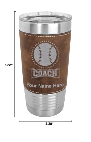 LaserGram 20oz Vacuum Insulated Tumbler Mug, Baseball Coach, Personalized Engraving Included (Faux Leather, Rustic)