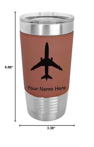 LaserGram 20oz Vacuum Insulated Tumbler Mug, Jet Airplane, Personalized Engraving Included (Faux Leather, Dark Brown)