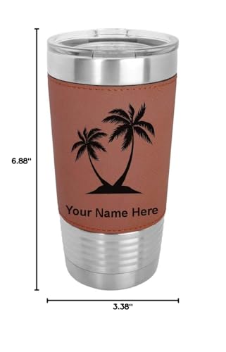LaserGram 20oz Vacuum Insulated Tumbler Mug, Palm Trees, Personalized Engraving Included (Faux Leather, Dark Brown)