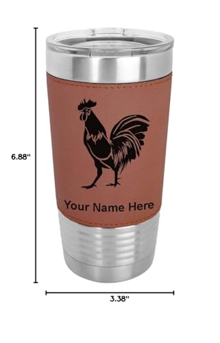 LaserGram 20oz Vacuum Insulated Tumbler Mug, Rooster, Personalized Engraving Included (Faux Leather, Dark Brown)