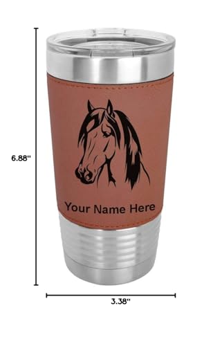 LaserGram 20oz Vacuum Insulated Tumbler Mug, Horse Head 1, Personalized Engraving Included (Faux Leather, Dark Brown)