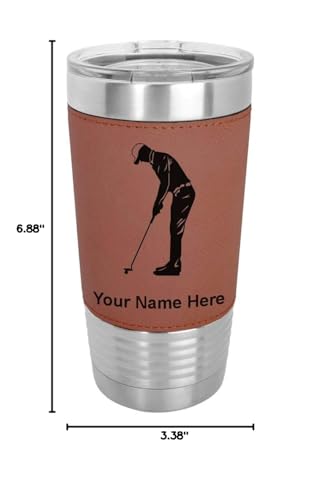 LaserGram 20oz Vacuum Insulated Tumbler Mug, Golfer Putting, Personalized Engraving Included (Faux Leather, Dark Brown)