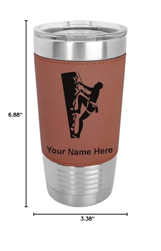 LaserGram 20oz Vacuum Insulated Tumbler Mug, Rock Climber, Personalized Engraving Included (Faux Leather, Dark Brown)