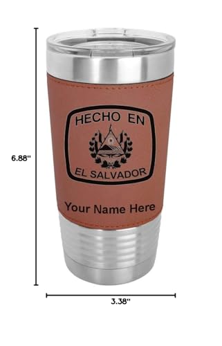 LaserGram 20oz Vacuum Insulated Tumbler Mug, Hecho En El Salvador, Personalized Engraving Included (Faux Leather, Dark Brown)