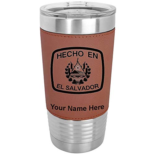 LaserGram 20oz Vacuum Insulated Tumbler Mug, Hecho En El Salvador, Personalized Engraving Included (Faux Leather, Dark Brown)