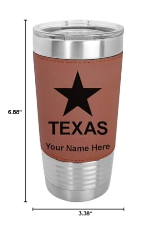 LaserGram 20oz Vacuum Insulated Tumbler Mug, Flag of Texas, Personalized Engraving Included (Faux Leather, Dark Brown)