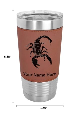 LaserGram 20oz Vacuum Insulated Tumbler Mug, Scorpion, Personalized Engraving Included (Faux Leather, Dark Brown)