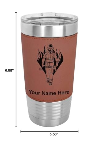 LaserGram 20oz Vacuum Insulated Tumbler Mug, Fireman, Personalized Engraving Included (Faux Leather, Dark Brown)