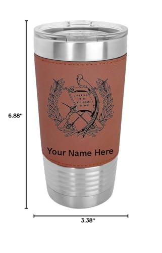LaserGram 20oz Vacuum Insulated Tumbler Mug, Flag of Guatemala, Personalized Engraving Included (Faux Leather, Dark Brown)