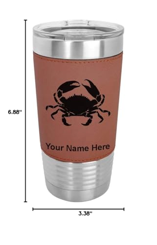 LaserGram 20oz Vacuum Insulated Tumbler Mug, Crab, Personalized Engraving Included (Faux Leather, Dark Brown)