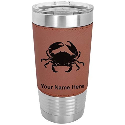 LaserGram 20oz Vacuum Insulated Tumbler Mug, Crab, Personalized Engraving Included (Faux Leather, Dark Brown)