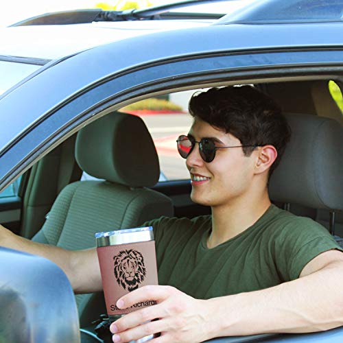 LaserGram 20oz Vacuum Insulated Tumbler Mug, Horseshoe Plain, Personalized Engraving Included (Faux Leather, Dark Brown)
