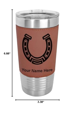 LaserGram 20oz Vacuum Insulated Tumbler Mug, Horseshoe Plain, Personalized Engraving Included (Faux Leather, Dark Brown)
