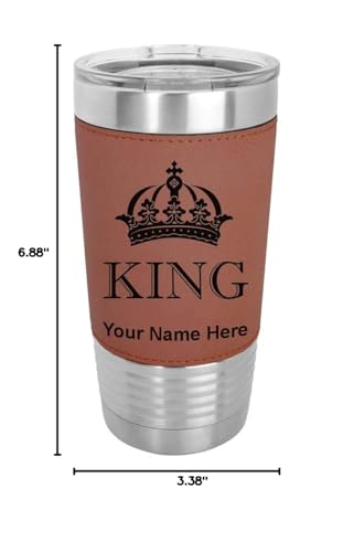LaserGram 20oz Vacuum Insulated Tumbler Mug, King Crown, Personalized Engraving Included (Faux Leather, Dark Brown)