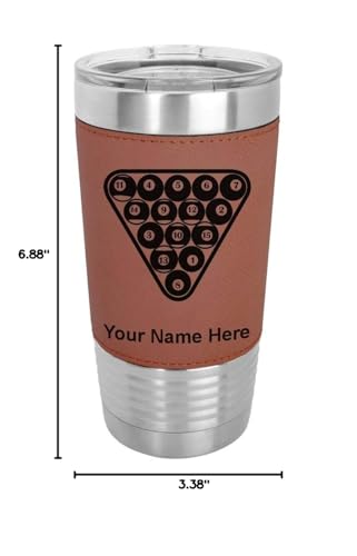LaserGram 20oz Vacuum Insulated Tumbler Mug, Billiard Balls, Personalized Engraving Included (Faux Leather, Dark Brown)